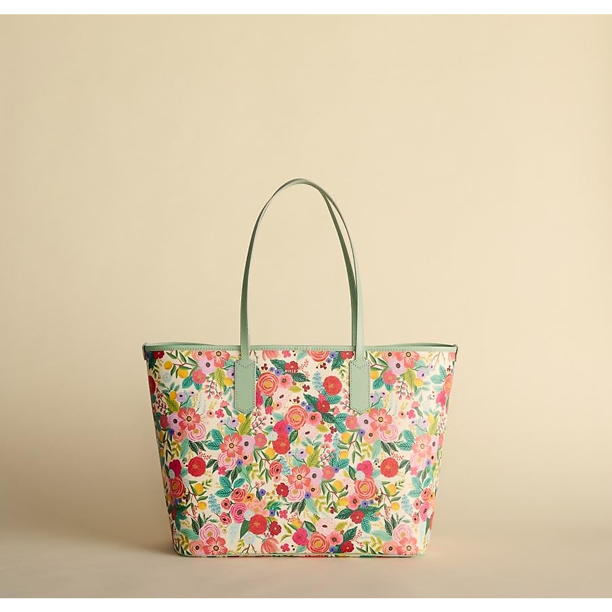 RIFLE PAPER CO. Everyday Tote Bag | for Beach, Gym, Travel and More, Shoulder Bag for Women, Adjustable Snap Tab Closure, 8" Interior Slip Pocket (19" L × 6" W × 12" H), Garden Party