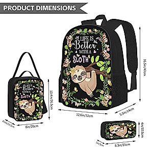 SENROLAN Sloth Backpack Set Sloth Backpacks+Lunch Bag With Holder+Pencil Case 3 Pieces Branch School Book Bag Travel Hiking For Girls Boys Men Women …