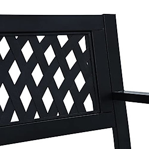 YELWHI Patio Benches Patio Bench Black 47.2" Steel,Outdoor Patio Bench with Steel Frame and Lattice Patterned Plastic Backrest for Comfort and Durability Outdoor Furniture & Accessories