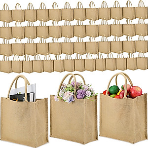 Sanwuta 50 Pcs Burlap Tote Bag Bulk Jute Tote Bags with Laminated Reusable Summer Tote Blank for Mother Teacher DIY Bridesmaid Wedding Shopping Beach, 14.96 x 11.81 x 5.91 Inch