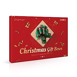 UNOMOR Christmas Pull Bows, 24PCS Different Patterns Present Wrapping Bows for Christmas Holiday Decoration