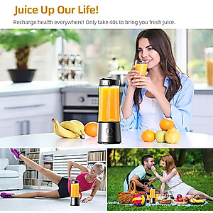 Portable Blender USB Rechargeable, Hotsch Personal Size Blender for Shakes and Smoothies, Strong Cutting Power with Six Blades, 13.5Oz Juicer Cup for Sports, Travel