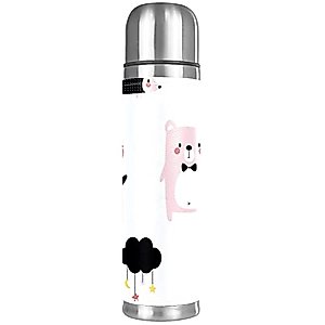 Stainless Steel Leather Vacuum Insulated Mug Bear Thermos Water Bottle for Hot and Cold Drinks Kids Adults 16 Oz