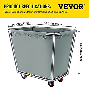 VEVOR Basket Truck, 10 Bushel Steel Canvas Laundry Basket, 3" Diameter Wheels Truck Cap Basket Canvas Laundry Cart Usually Used to Transport Clothes, Store Sundries Suitable for Hotel, Home, Hospital