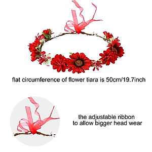 Cinaci 8 Pack Boho Hawaiian Sunflower Daisy Rose Flower Crown Wreath Handmade Adjustable Headbands Tiara Garland Wedding Party Headpiece Accessories for Women Brides Bridemaids Girls Teens