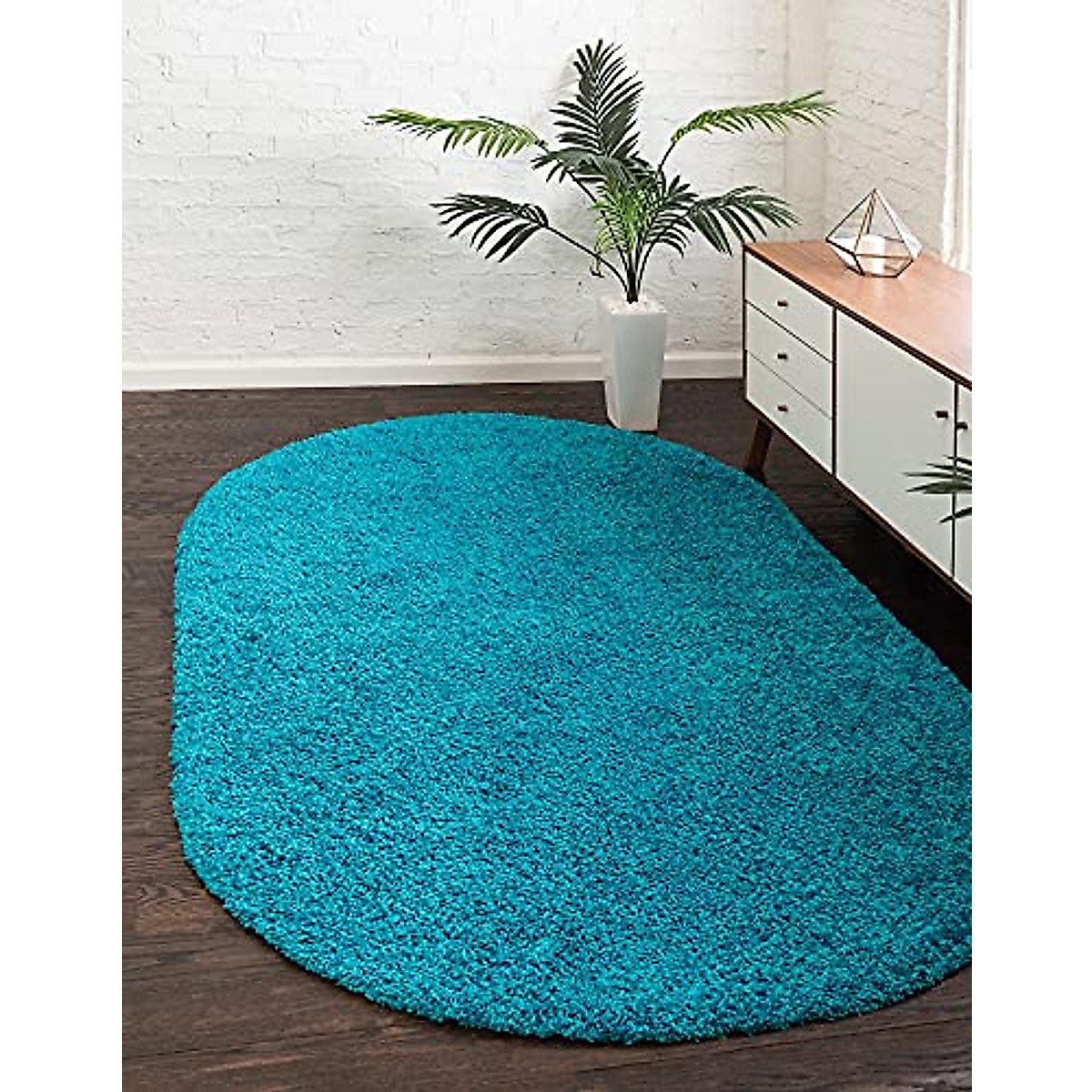 Rugs.com - Über Cozy Solid Shag Collection Rug – 8' x 10' Oval Turquoise Shag Rug Perfect for Living Rooms, Large Dining Rooms, Open Floorplans