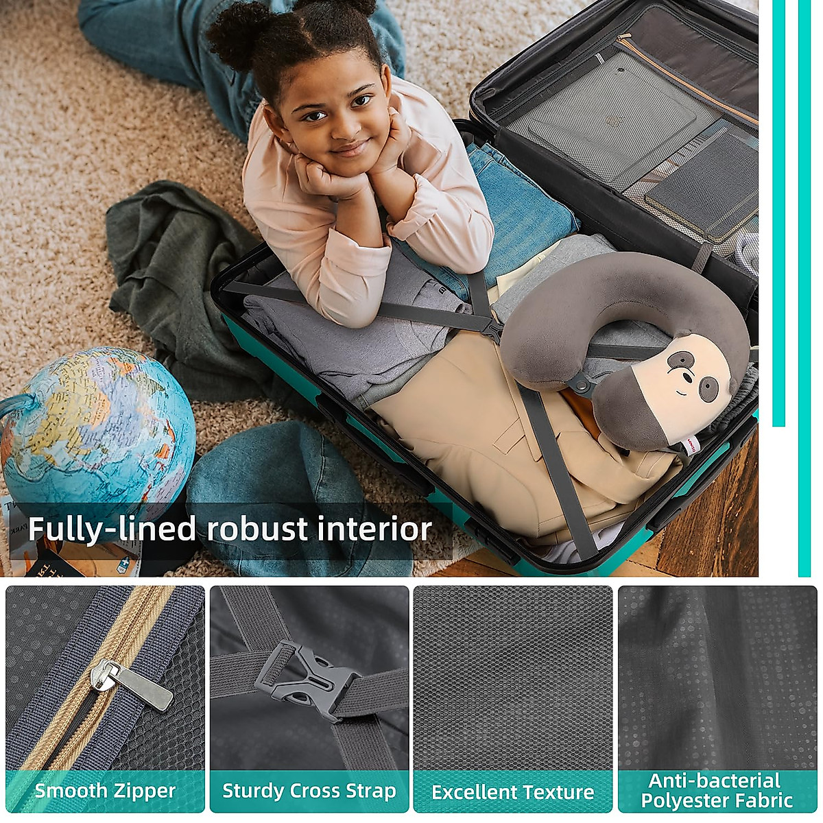 LEAVES KING LARVENDER Luggage Sets 5 Piece, Expandable(Only 24"&28") PP Suitcase with Spinner Wheels, Durable Luggage Sets Clearance Carry On Luggage Suitcase Set For Women Men, Aqua Blue