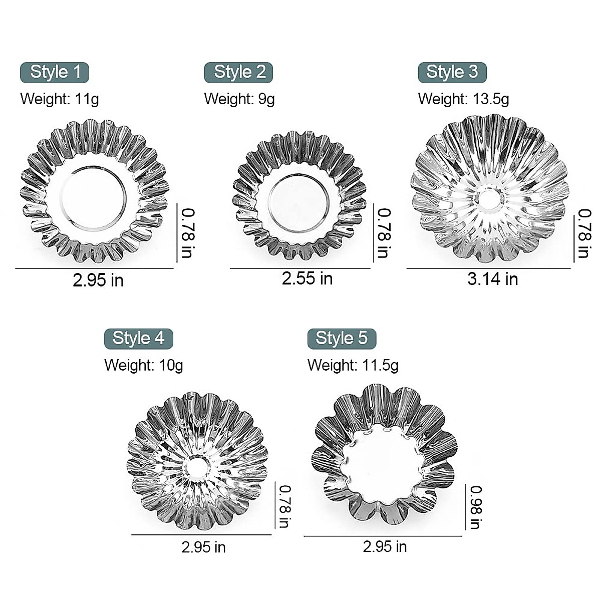 A-XINTONG 430 Stainless Steel Muffin Baking Cups Pack of 25 Pieces Reusable 5 Types Stainless Steel Mini Cupcake Molds, Nonstick Cupcake Liners Pastry Candy Molds Set DIY Cake Tools