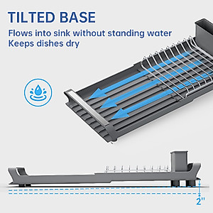 TOOCA BEAR Expandable Small Dish Drying Rack, Dish Racks for Kitchen Counter Dish Drainer with Removable Cutlery Holder, Dish Racks for Sink, Grey