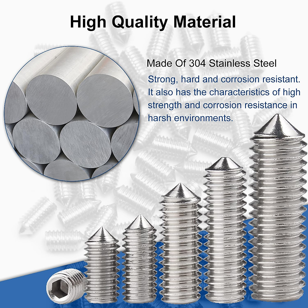 MroMax 30Pcs M5 x 16mm Tip Set Screw, 304 Stainless Steel Internal Hex Allen Head Drive Cup Point Screws Silver Cone Point Socket Grub Screws for Towel Rack Door Knob