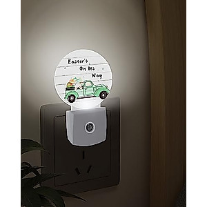 Night Light Plug into Wall, LED Nightlights Easter Green Truck with Bunny Eggs Wooden Board Texture Small Nightlight Auto Dusk-to-Dawn Sensor Lamp LED Night Lights for Kid's Bedroom, Bathroom
