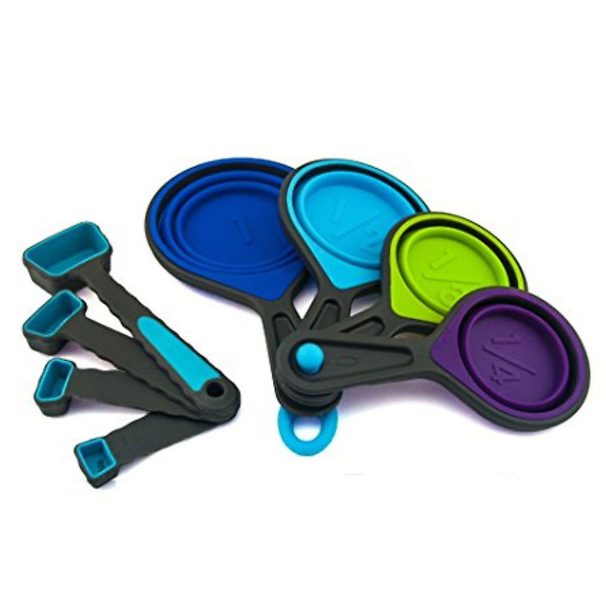 Collapsible Measuring Cups and Measuring Spoons | Portable Food Grade Silicone Measurement Cup Set for Liquid & Dry Food | Dog Food & Camping & Kids Measuring Cup