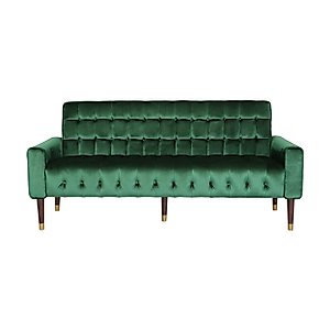 Christopher Knight Home Adan Tufted Velvet Sofa Tipped Tapered Legs, Emerald and Gold Finish