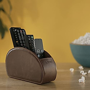 Londo Remote Control Holder with 5 Pockets - Store DVD, Blu-Ray, TV, Roku or Apple TV Remotes - PU Leather with Suede Lining - Slim, Compact Living or Bedroom Storage