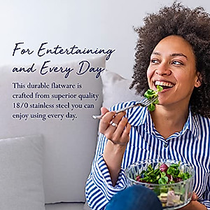 Pfaltzgraff Garland Frost 53-Piece Stainless Steel Flatware Serving Utensil Set and Steak Knives, Service for 8