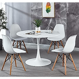 ANDORON Round Dining Table, 32 Inches Kitchen Tulip Table for 2-4 People with MDF Top and Metal Base, Modern Small Space Room Circle Table, End Table Leisure Coffee Side Table (White, 42" - Marble)