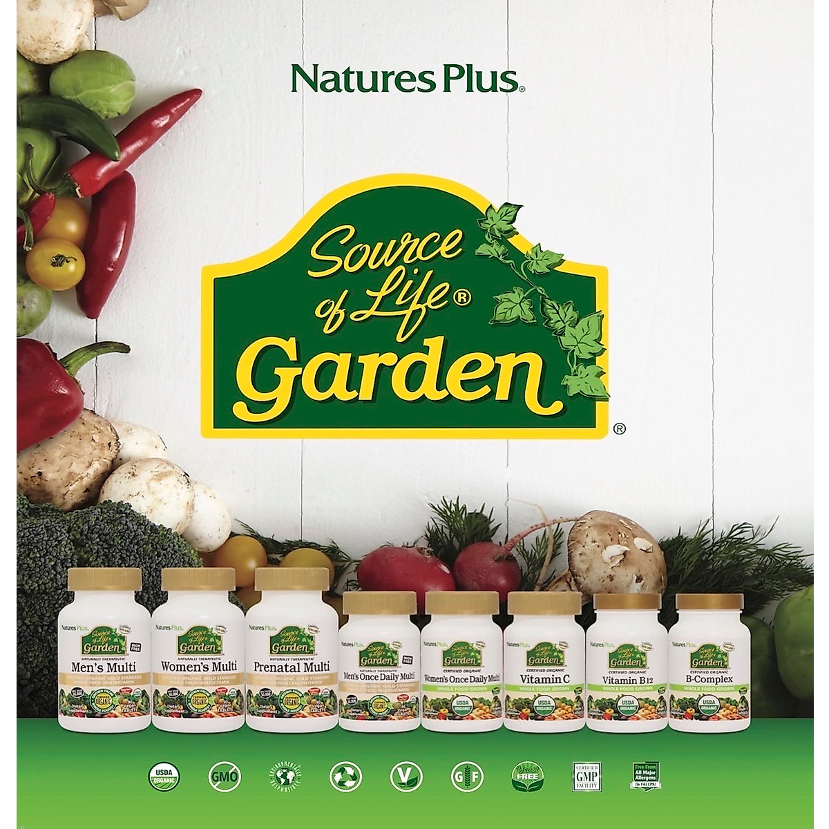 NaturesPlus Source of Life Garden Certified Organic Calcium with AlgaeCal - 1000 mg, 120 Vegan Capsules - Plant-Based Bone Health Support Supplement - Vegetarian, Gluten-Free - 30 Servings