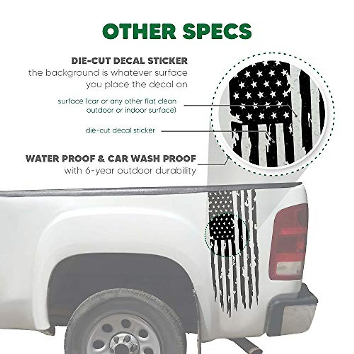 We The People Betsy Ross Flag 1776 Distressed American USA US Flag Hood Vinyl Decal Sticker Preamble of The US Constitution fits Most Pickup Trucks (23" x 36", Matte Black)