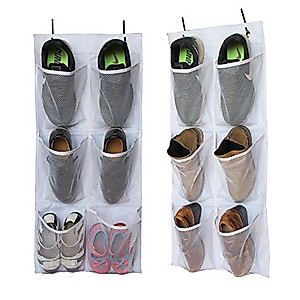 KIMBORA 2 Packs Narrow Over the Door/Wall Shoe Organizer, Small Hanging Shoe Rack for Closet with Clear Mesh Pocket for Bathroom, RV, Pantry, Camping (White)