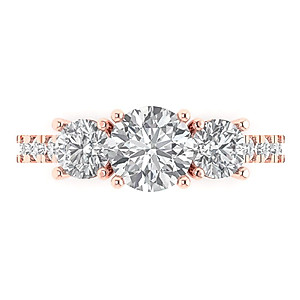 2.02 Ct Round Cut Clear Simulated Diamond 14K Rose Gold Solitaire with Accents 3 Stone Engagement Anniversary Ring Size 7
