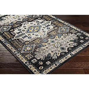 Hauteloom Cabacungan Traditional Persian Medallion Living Room Bedroom Area Rug - Machine Washable Distressed Carpet - Bohemian Oriental - Easy to Clean - Black, Grey, Beige - 5'3" x 7'