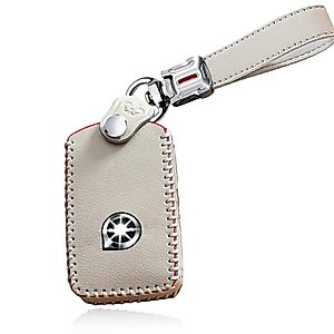 HIBEYO 2022 Leather Key Fob Case Protection for Volvo XC40 XC60 XC90 S90 V90 Smart Key Case Cover with Keychains Accessories Simple Light Luxury Key Fob Case-White