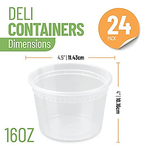 BESTYTY Deli Containers With Lids (24 Pack, 16 oz) Soup Containers Microwavable, Non Spill, Reusable BPA-Free Plastic Storage Containers For Soups, Snacks, Salads