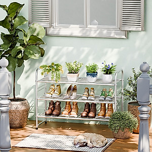 SUFAUY 3 Tier Shoe Rack, Closet Metal Shoe Rack Organizer Heavy Duty, Stackable, Silver