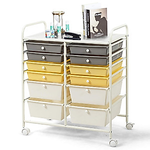 Moccha 12 Drawer Rolling Storage Cart, Utility Cart with Wheels, Tools Scrapbook Paper Organizer, 2 Sizes of Drawers, Multipurpose Lightweight Cart for School, Office, Home, Beauty Salon (Yellow)