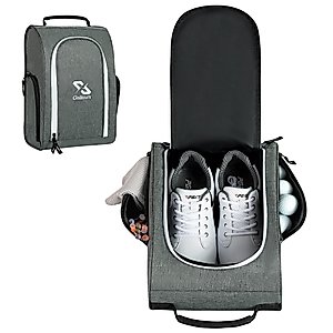 Golkcurx Golf Shoe Bag for Travel Zippered Sport Shoe Carrier Bags with Side Accessory Pockets for Socks, Tees, Golf Balls（Grey）