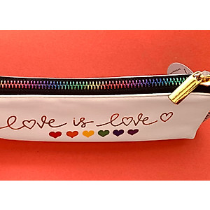 Paper House Productions Love is Love Rainbow Hearts 8.5" x 3.25" Supple Vegan Leather Zipper Pouch