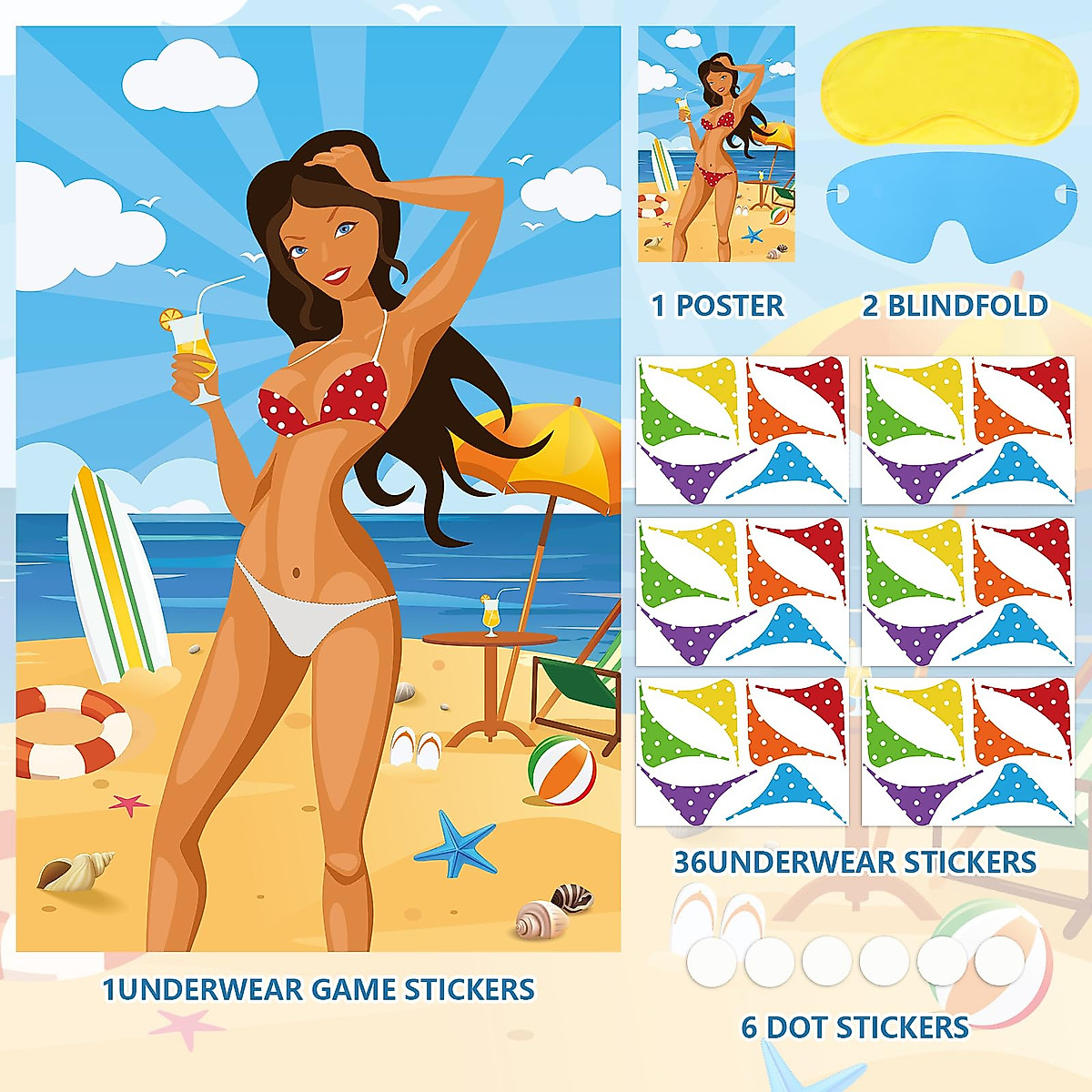 Lemicin Bridal Shower Games Pin The Pants On The Person with 36 Stickers Large Game Poster for Bachelorette Party Games Girls Night Party Games Birthday Party Game