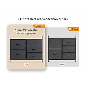 Cubiker Dresser Storage Organizer, 5 Drawer Dresser Tower Unit for Bedroom Hallway Entryway Closets, Small Dresser Clothes Storage with Sturdy Steel Frame Wood Top, Black Grey