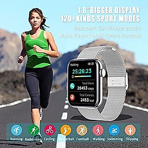 FILIEKEU Smartwatch Women for Android iOS with Heart Rate Blood Pressure Monitoring Women Smart Watches 1.8 inch Touch Screen Waterproof Fitness Tracker Silver Mesh Smartwatches for Women…