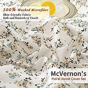 McVernon's Floral Duvet Cover Queen Size 3 Pieces, Flower Queen Duvet Cover with 2 Pillow Shams, Soft Bedding Set for All Season, Breathable, Zipper Closure, Queen(90''x90'')