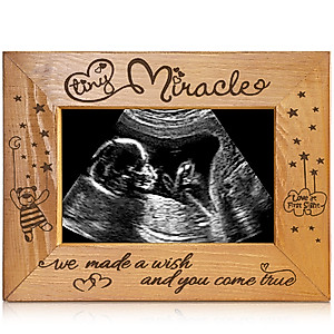 Jenaai Tiny Miracle Engraved Baby Ultrasound Picture Frame New Mom Gift Wood Sonogram Picture Frame Baby Keepsake for Pregnancy Announcements Gender Reveal Baby Shower New Parents, Hold 3 1/2 x 5 Inch Photo