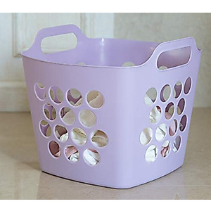 Flexible Plastic Carry Laundry Basket Holder Square Storage Hamper with Side Handles (Purple)