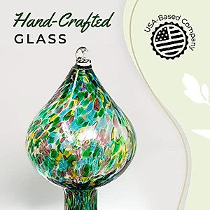 Hummingbird Feeder by Grateful Gnome - Large Hand Blown Stained Glass Feeder for Garden, Patio, Outdoors, Window with Accessories S-Hook, Ant Moat, Brush - 26 fl oz, Purple Speckled Mushroom