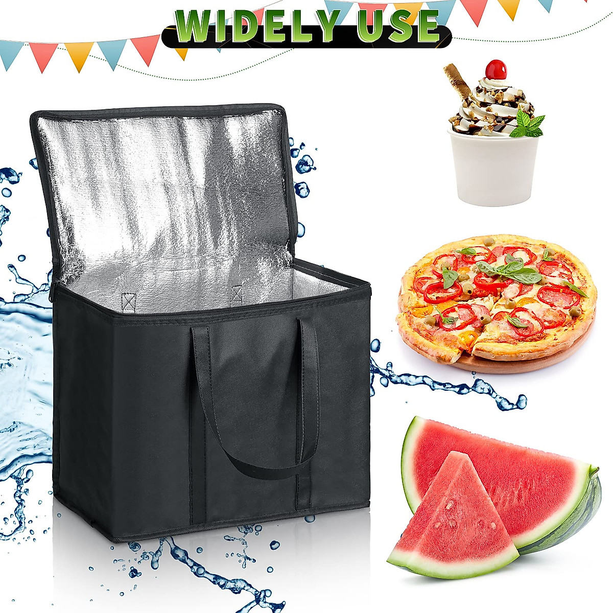 Kenning 15 Pcs Large Insulated Reusable Grocery Bags with Sturdy Zipper and Handles Foldable Washable Cooler Totes Heavy Duty Hot or Cold Food Delivery Bags for Food Transport Travel Picnic Camping