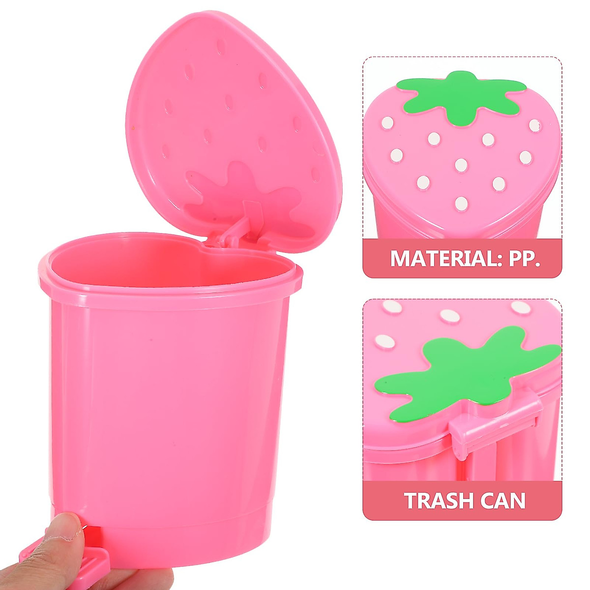 Unomor Mini Trash Can, Cute Strawberry Trash Can Desktop Rubbish Bin Pop up Garbage Can Strawberry Countertop Wastebasket Tiny Heart Dustbin for Car Office Desk Pink