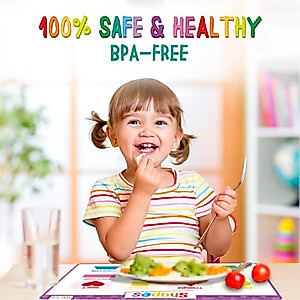 merka Kids Placemats for Dining Table Toddler Placemat Silicone Placemats for Toddlers Letters Numbers Shapes and Colors Alphabet Set of 4