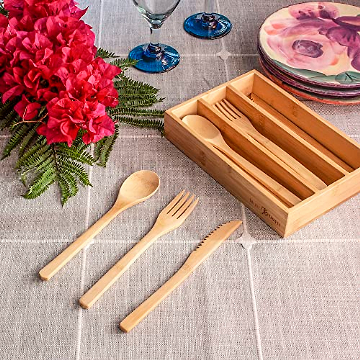 Totally Bamboo 12-Piece Reusable Bamboo Flatware Set with Portable Storage Case, Dishwasher Safe