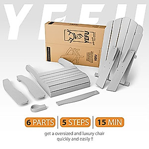 YEFU Oversized Plastic Adirondack Chair with Cup-Holder (Large Dual-Purpose), Weather Resistant, Poly Lumber Outdoor Chairs Duty Rating Widely Used in Patio, Lawn, Outside, Deck, Garden Chairs-Grey