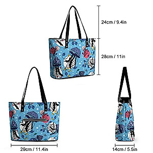 Womens Handbag Jellyfish Pattern Leather Tote Bag Top Handle Satchel Bags For Lady