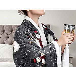 Christmas Throw Sherpa Blanket 50" x 60" Snow Man Pattern, Super Soft Fluffy Sherpa Throw TV Blanket Decorative Blanket for Bed Couch Holidays Grey