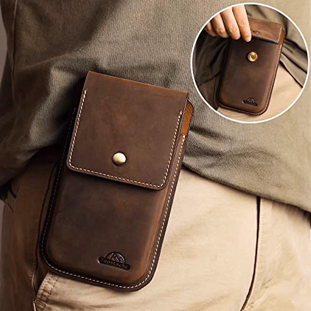 Topstache Leather Phone Holster for Belt,Flip Cell Phone Case with Belt Clip for S22 Ultra,S22 Plus,S22, Pouch for iPhone 14/13 Pro Max, Universal Smartphone Sheath