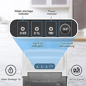Joy Pebble Bullet Ice Maker Countertop with Handle,9 Bullet Ice Cubes Ready in 6 Mins,26Lbs/24H, Self-Cleaning Portable Ice Machine with Basket and Scoop, for Home/Kitchen, White