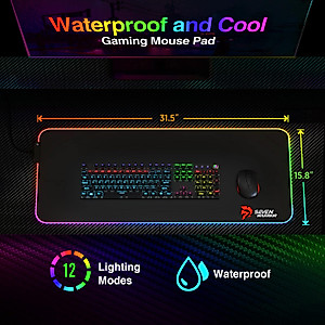 SEVEN WARRIOR Gaming Desk 40INCH with RGB Mouse Pad & Power Outlet, Carbon Fiber Surface Gamer Desk with Monitor Stand, Ergonomic Y Shaped Gamer Table with Cup Holder, Headphone Hook, Outlet Organizer