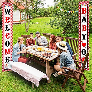 Baby Q Banner Decorations BBQ Baby Shower Banner for Summer Party Supplies Favors Summer Porch Sign Red Gingham Barbecue Picnic Party Decor Supplies Banner Hanging Decoration