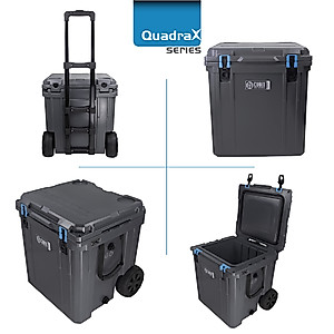Cubix Outdoors QuadraX 46QT Wheeled Rotomolded Portable Hard Cooler for Camping, Fishing, Beach | Heavy Duty Insulated Ice Chest with Wheels and Handle | Cold Retention 5 Days